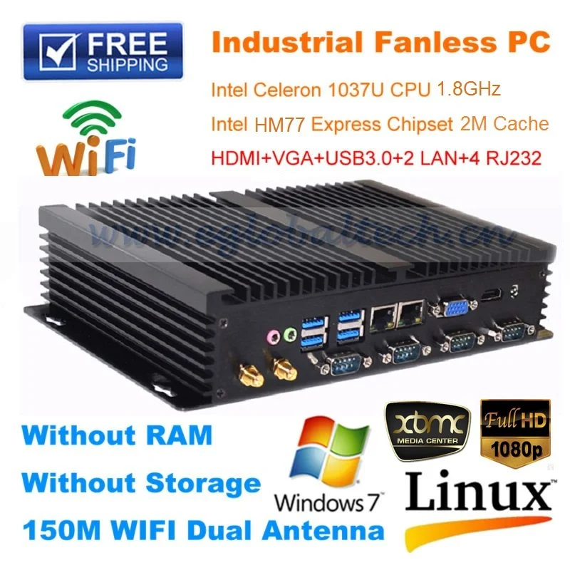 Industrial Mini PC Fanless Nettop Barebone IPC Intel Celeron 1037U Dual ...