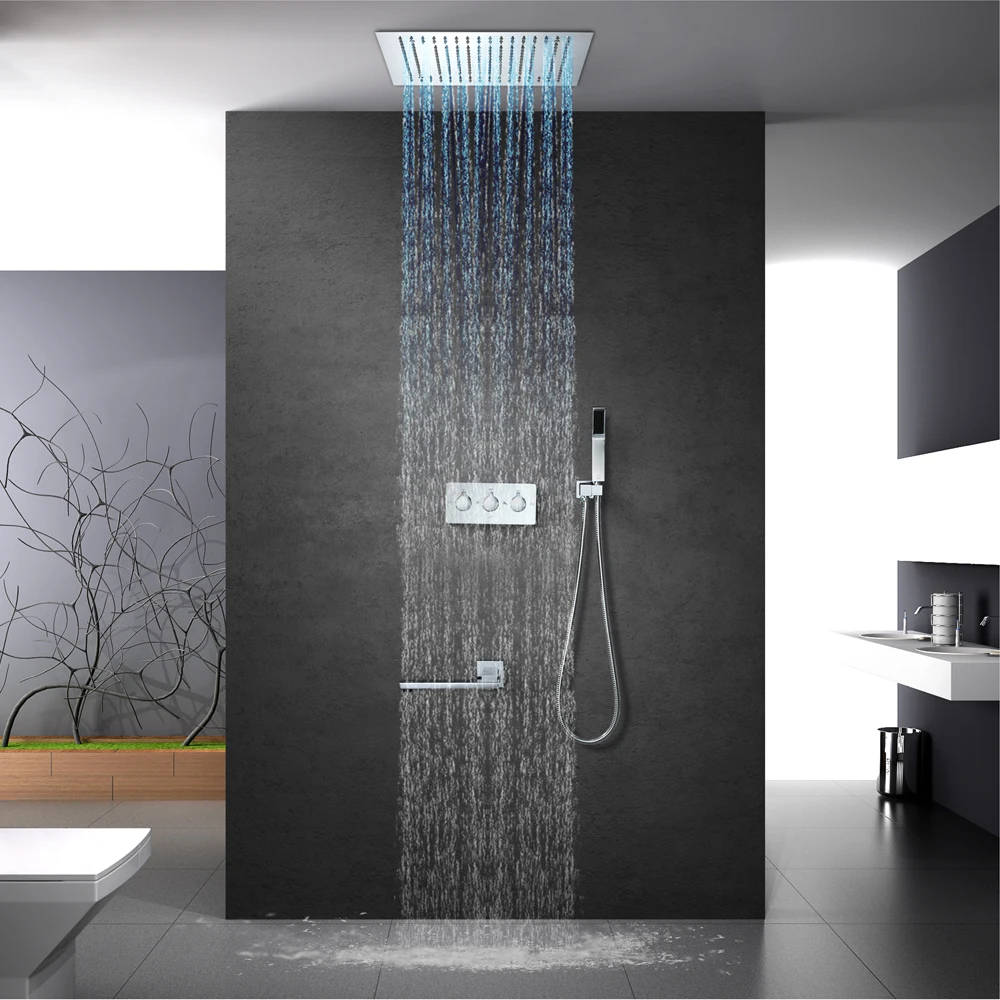 HIDEEP LED Shower Faucet Ceiling Embedded 16 Inch Rainfall Rain Curtain ...