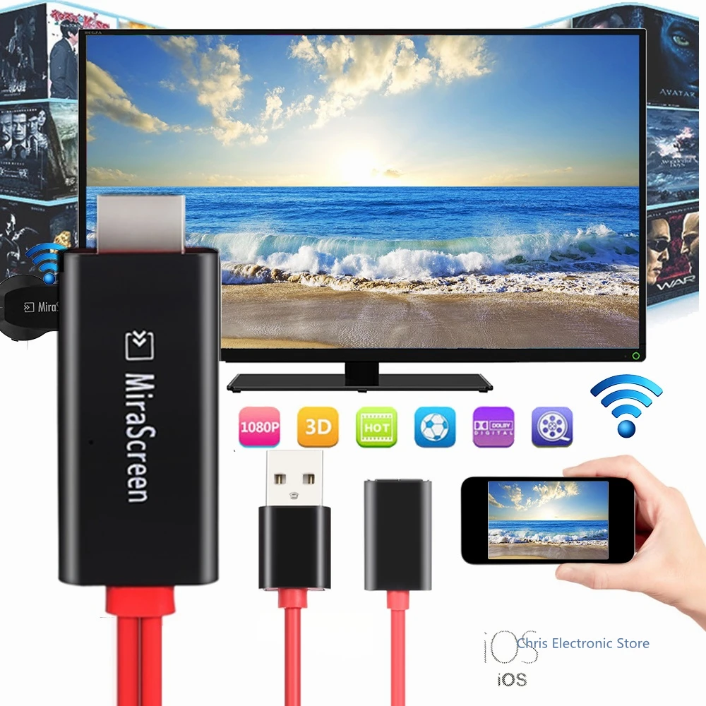 Black MiraScreen LD5 1U Tv stick 1080P 1080P Full HD HDMI Mirroring ...