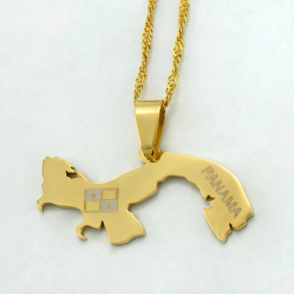 Panama Map Thin Chain Pendant Necklaces Gold Color Panamanian Maps ...