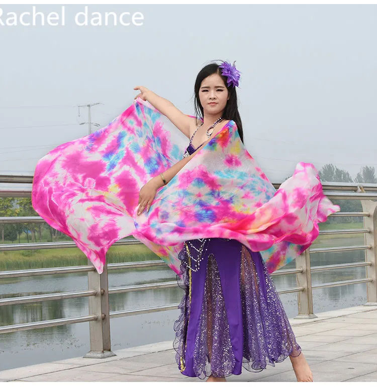 2017 Design 100% Real Cheap Gradient Color Belly Dance Veils Hand Throw ...