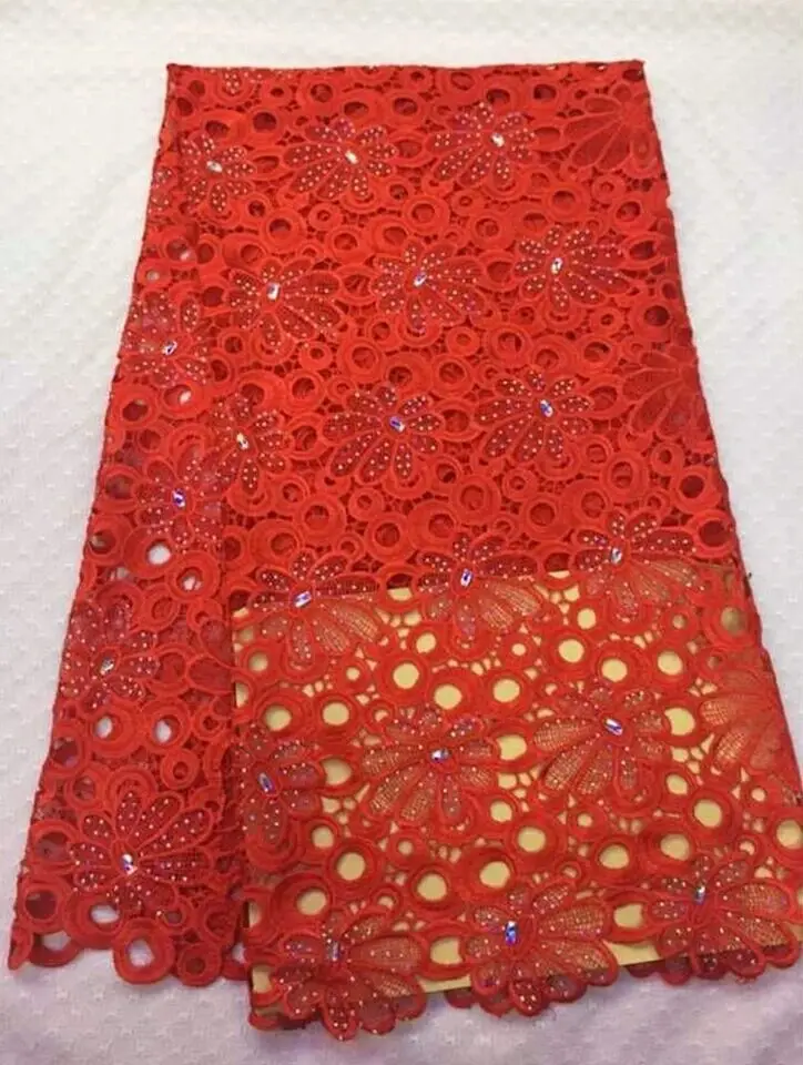 red Latest African Laces Fabrics Embroidered African Guipure French ...