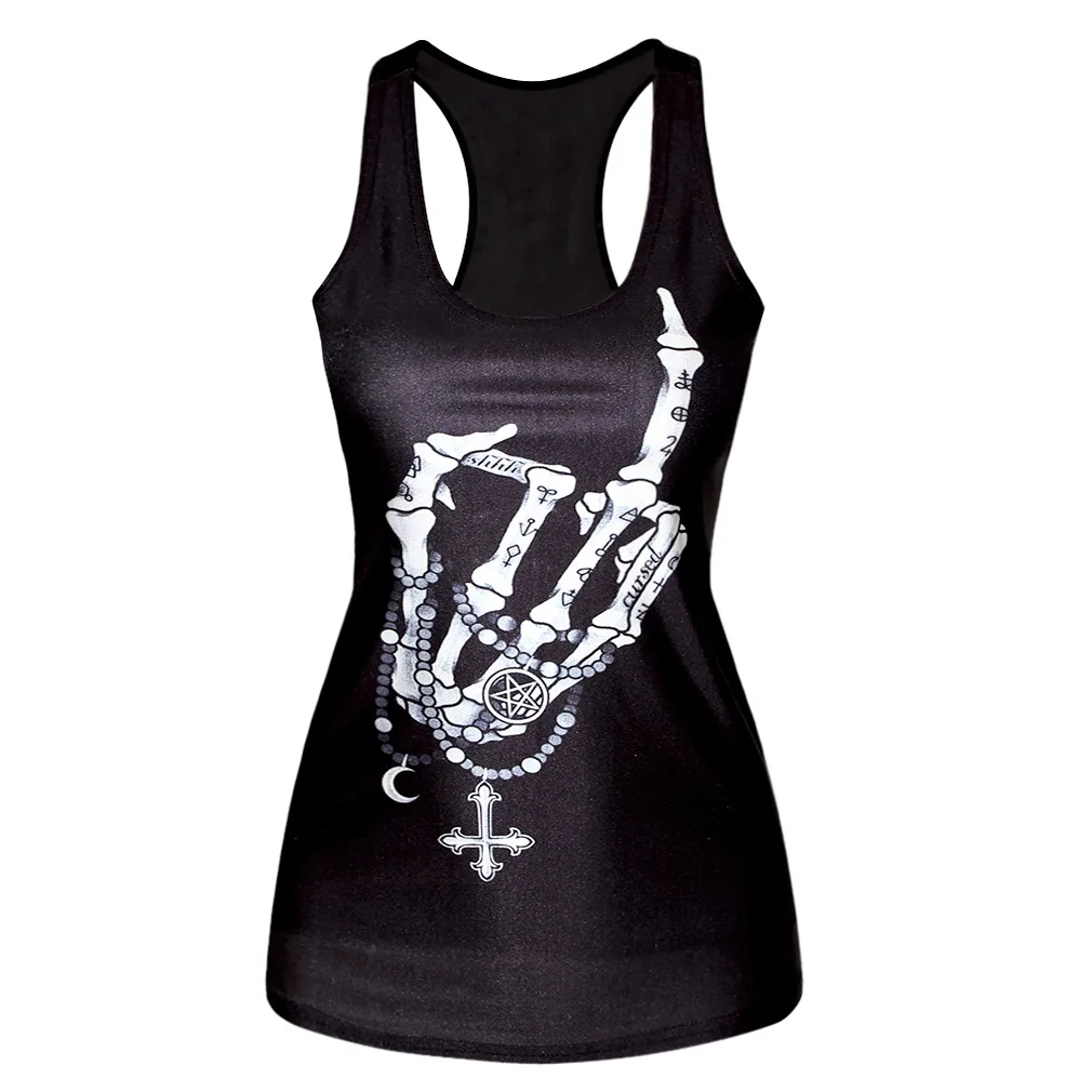 2018 Girl Tank Tops For Women Fashion Vest Digital Printing Black Tanks Casual Tight Fitting