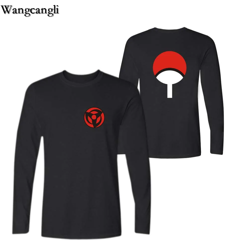 Wangcangli Anime Naruto Mens T Shirts With Long Sleeve Cotton Naruto Uchiha Clan Long Sleeve T