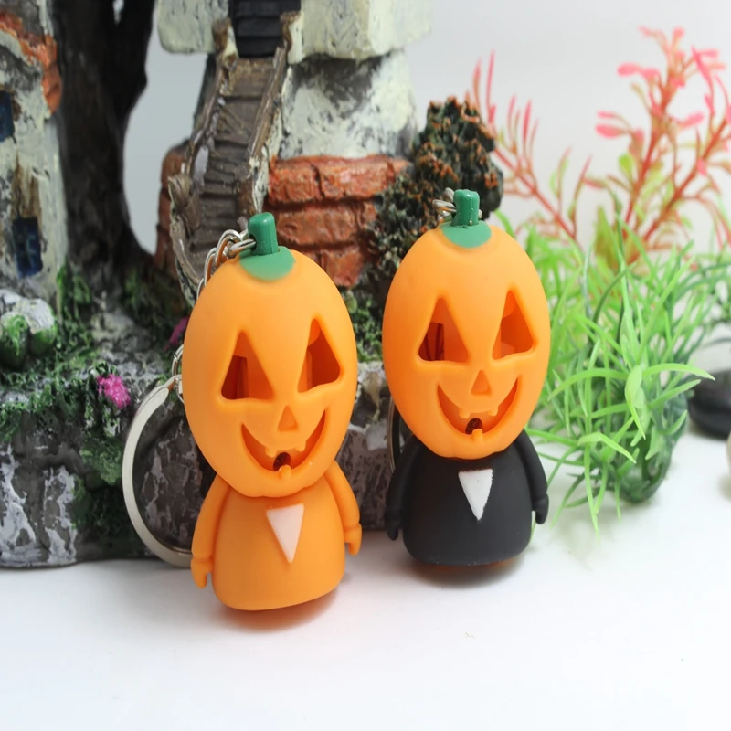 Creative Halloween Keychain Key Ring Horror Pumpkin Keychain LED Lights ...