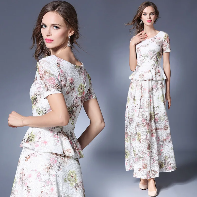 High Quality Floral Lace Skirt Sets 2017 Ladies Runway Fashion Elegant ...