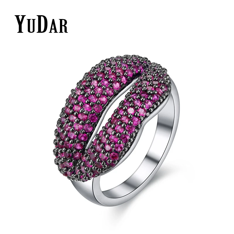 YUDAR Corudum Vermelho Projeto Lábio Vermelho Cubic Zirconia Dois Tons ...