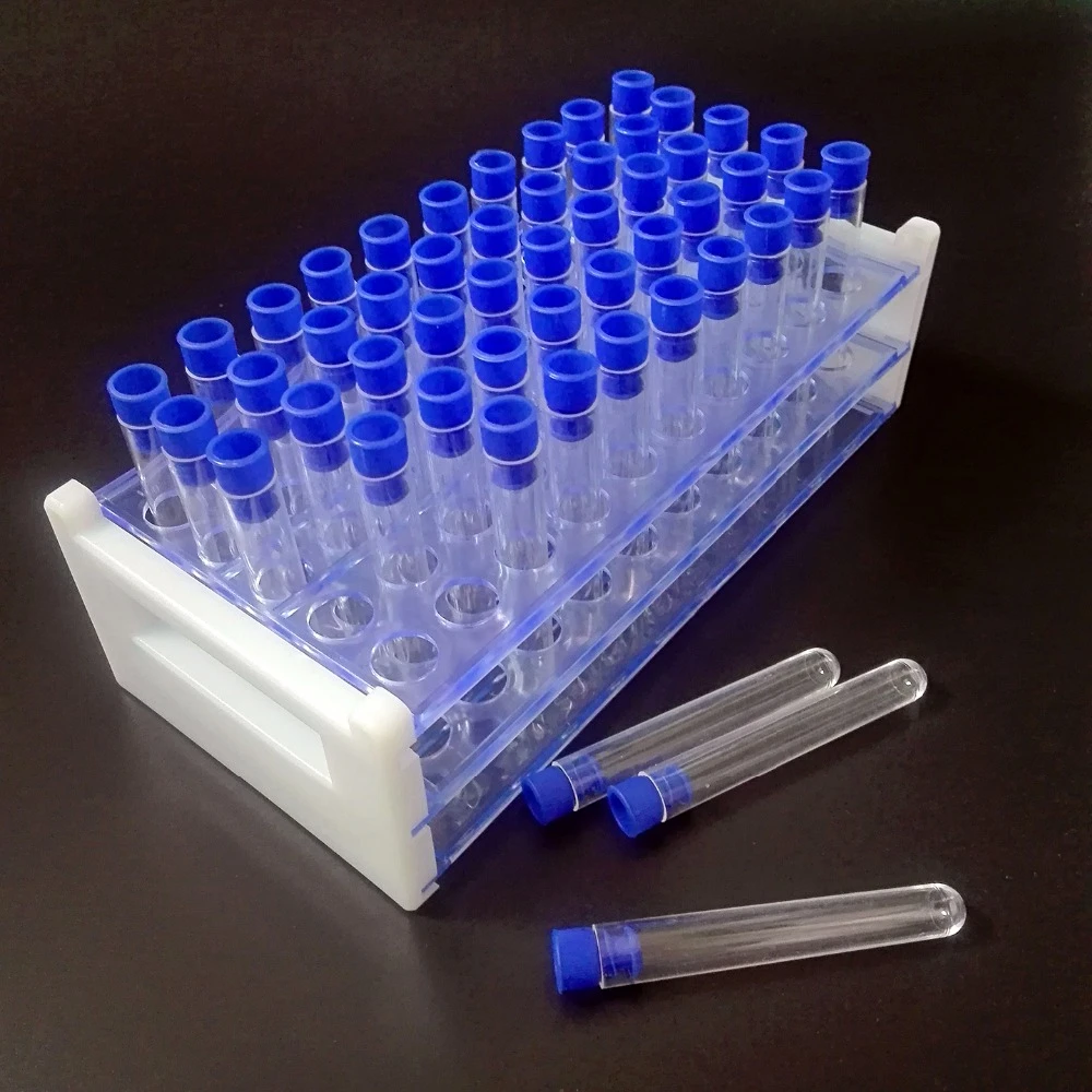 50 Tube 12x75mm(5ML) Clear Plastic Test Tube Set with Cap and Rack|test ...