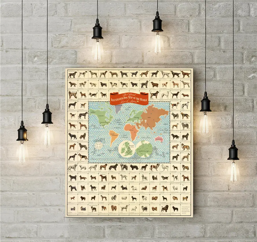 Dog Map of The World Retro Animal Species Painting Vintage Print Poster ...