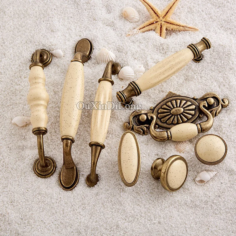 Vintage 10PCS European Retro Kitchen Door Furniture Handles Ceramic ...