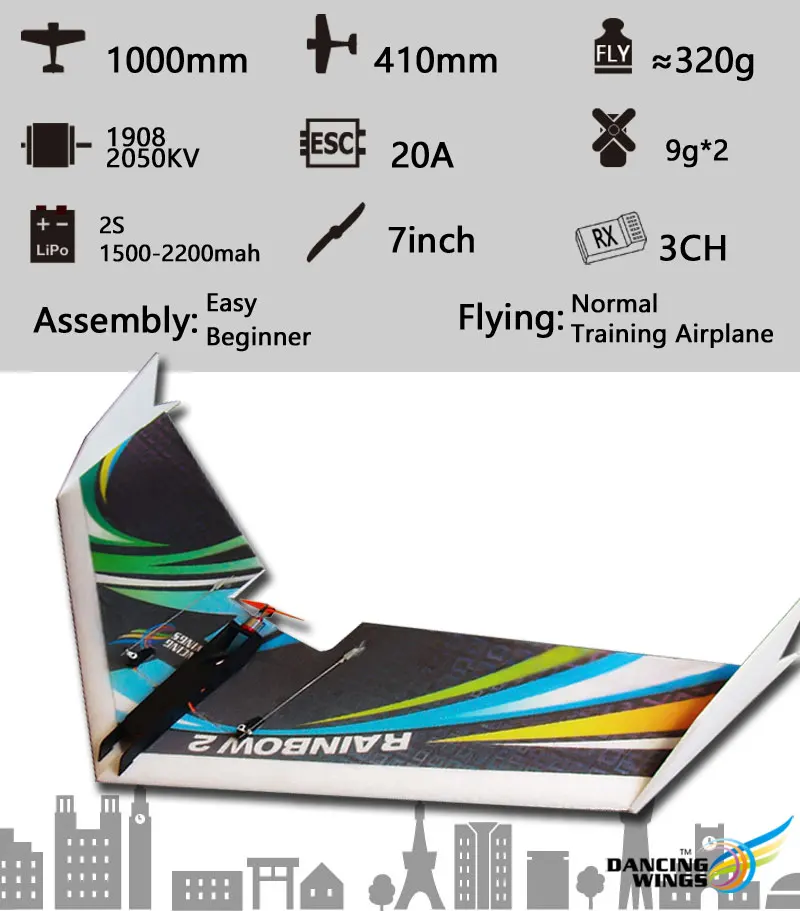 Rainbow Fly Wing 1000mm Wingspan ZAGI RC Flying Wing Kit