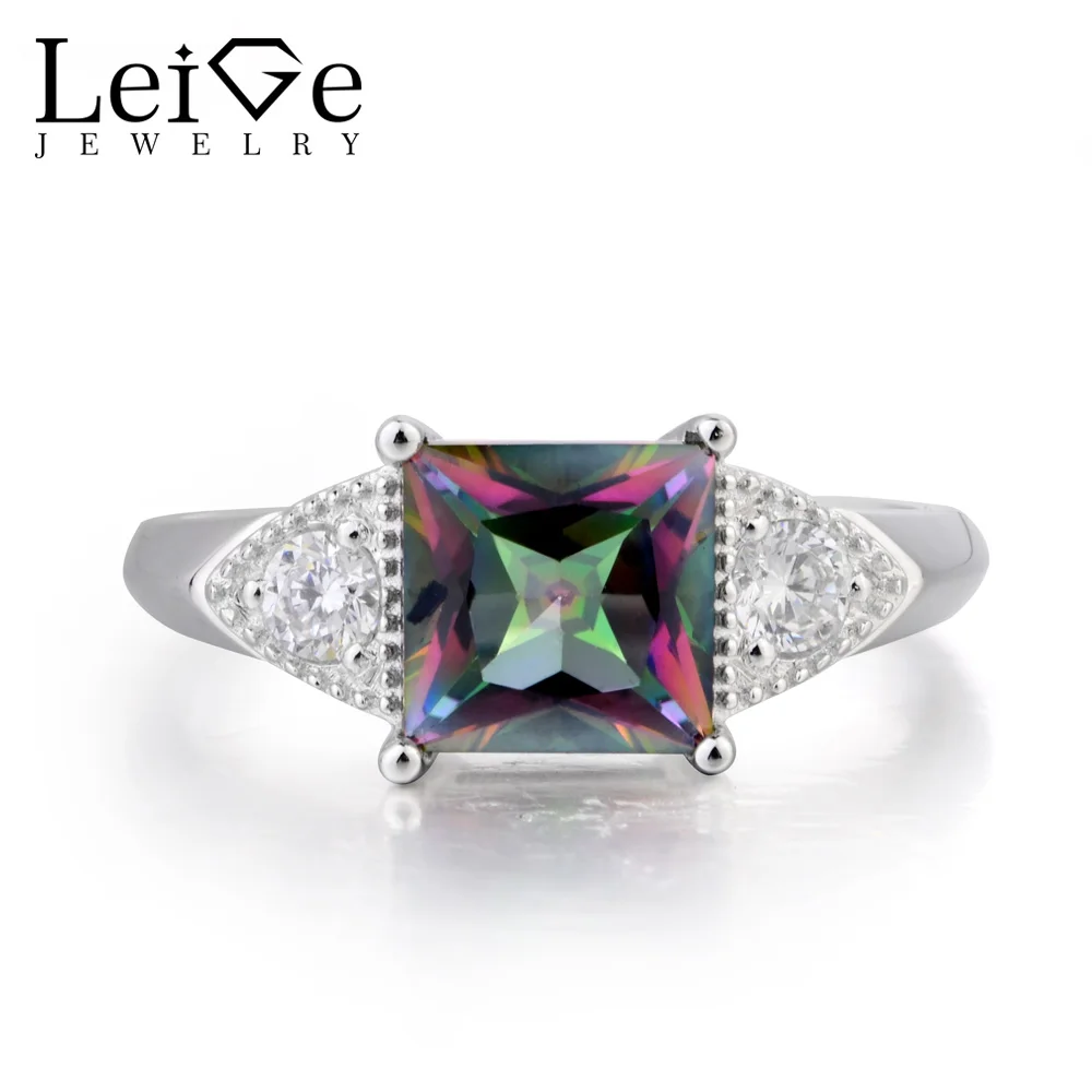 Leige Jewelry Real Mystic Topaz Ring Rainbow Topaz Ring Wedding Ring