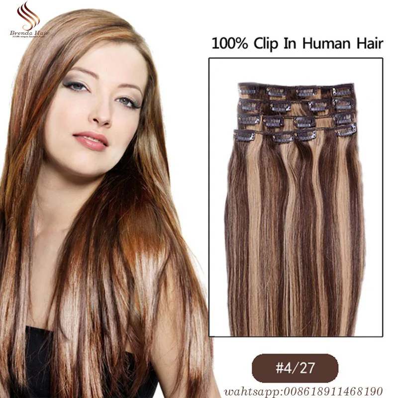 Clip In Virgin Brazilian Straight Hair Clip In Human Hair Extensions 4