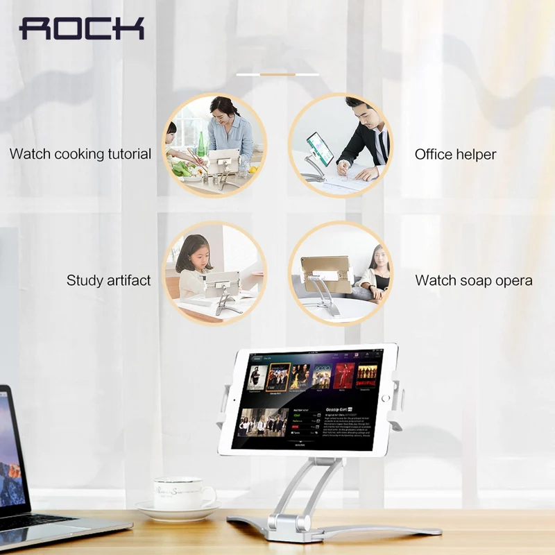 ROCK Adjustable Tablet Phone Holder For iPhone Huawei 360 Degree ...
