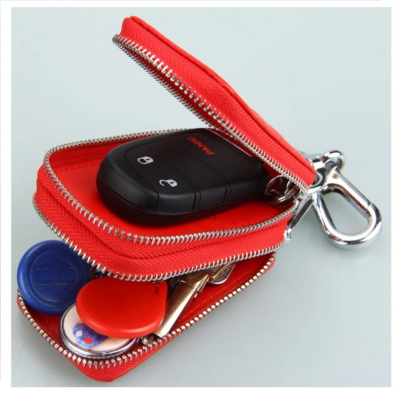 2019 Genuine Leather Car Key Wallets Double Zipper Key Holder Credit
