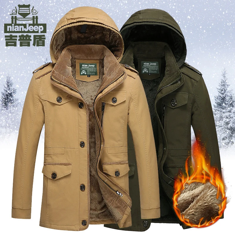 2016 New Brand JEEP Winter Men's Fashion Jacket Overcoat Cotton Solid ...