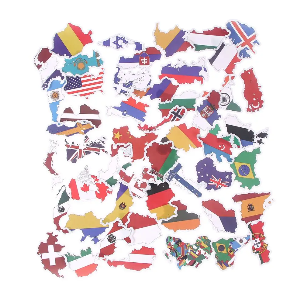 50 PCS National Flags Stickers Toys for Children Countries Map Travel ...