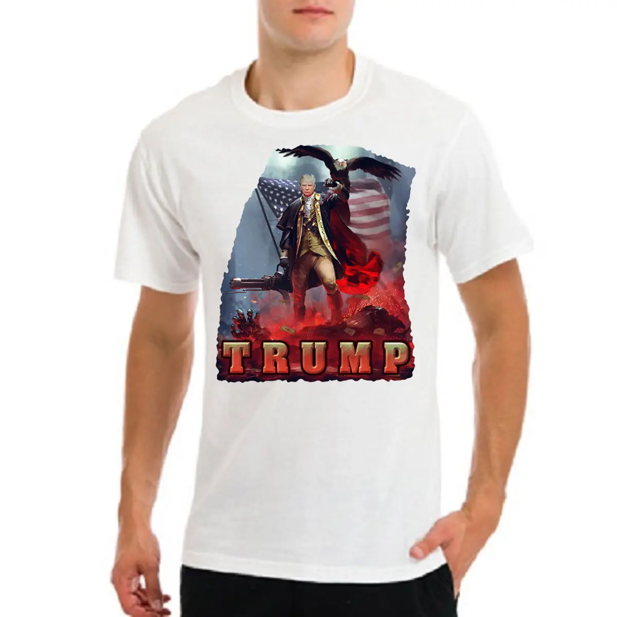 Donald Trump , American President EAGLE USA united states flag white t ...