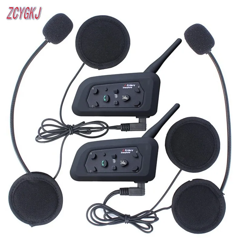 New ! 2 pcs V6 Helmet Intercom 6 Riders 1200M Motorcycle Bluetooth ...