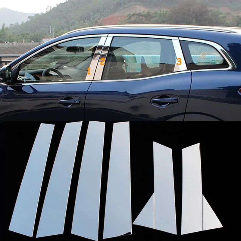 Stainless Steel 6pcs Door Window B Pillar Cover Trim For Renault Kadjar ...