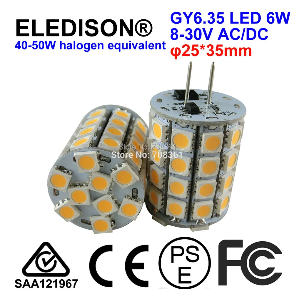 ELEDISON LED GY6.35 Bulb 8.2W 12V AC DC 24V DC 50W Halogen Bulb ...