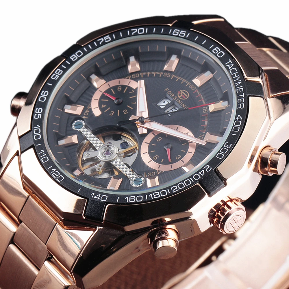 FORSINING Mechanical Watches Stainless Steel Men Automatic Tourbillon ...