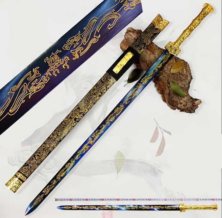Chinese Zwaard Han Dynastie Battle Jian Blauw Hoge Mangaan Staal Gilt ...