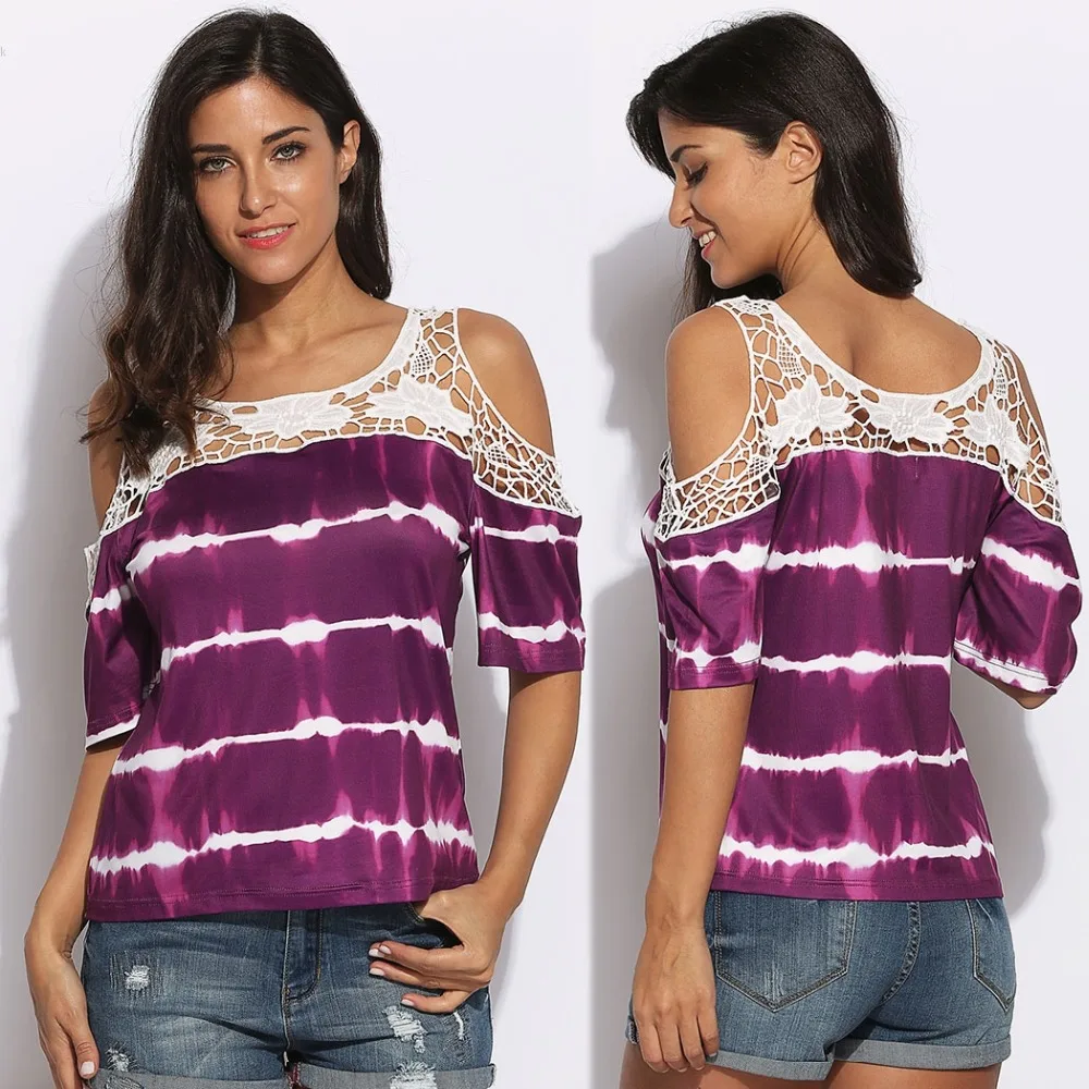 2017 Fashion Summer Purple O Neck Off Shoulder Half Sleeve Blouses ...