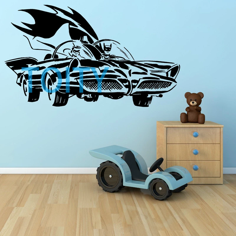 Batman And Robin Wall Decal Batmobile Decor Graphic Vinyl Sticker Kids ...