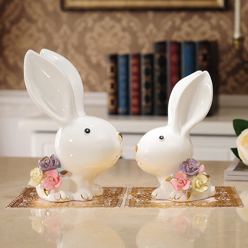 Creative Ceramic rabbit ornaments living room Ceramic decoration ...