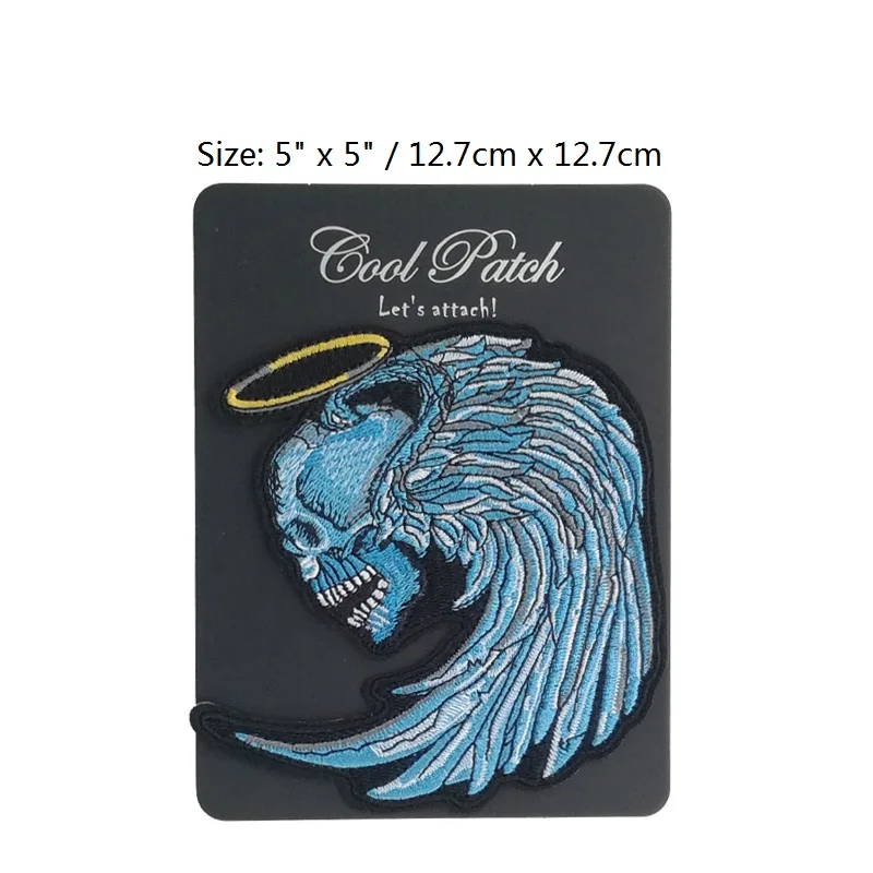 5 "ขนาดใหญ่ปีก BLUE ANGEL SKULL & HALO Chopper Outlaw รถจักรยานยนต์ MC ...