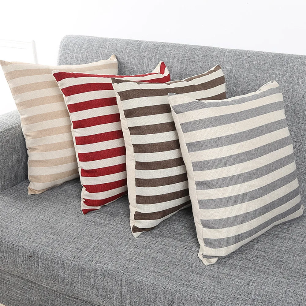 Nordic Style Cotton Linen Pillow Cover Stripe Printed Pillow Case Home