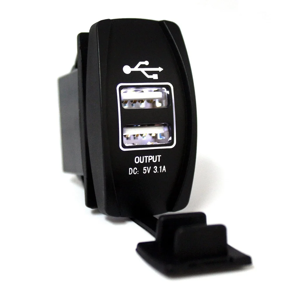 Dual 5V 3.1A Universal Rocker Style Car USB Charger with Dual USB Power ...