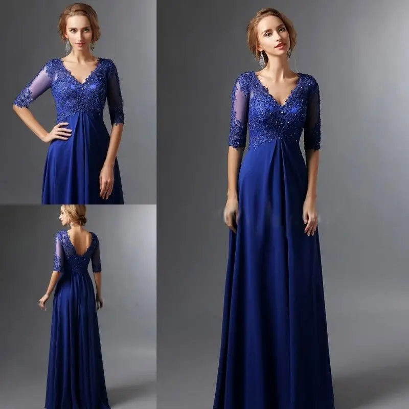 Plus Size Royal Blue 2018 Mother Of The Bride Dresses A Line V Neck