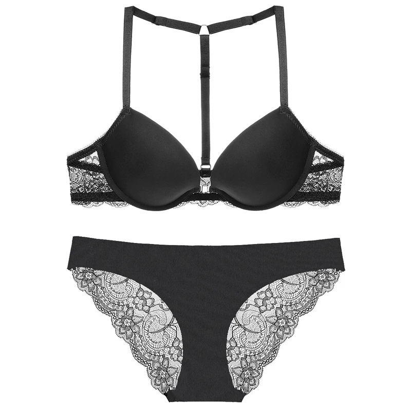 Front Closure Sexy Bra And Panty Set Underwear Women Y Line Straps Push