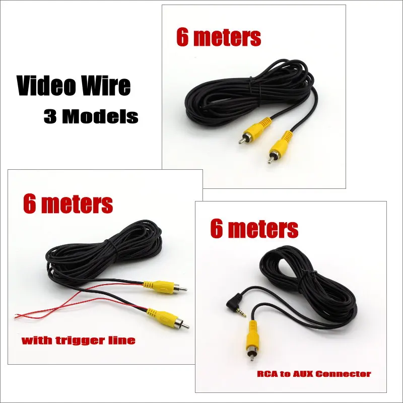 6 Meters Rca To Rca Or Aux Video Wire For Car Reverse Backup Rear View ...