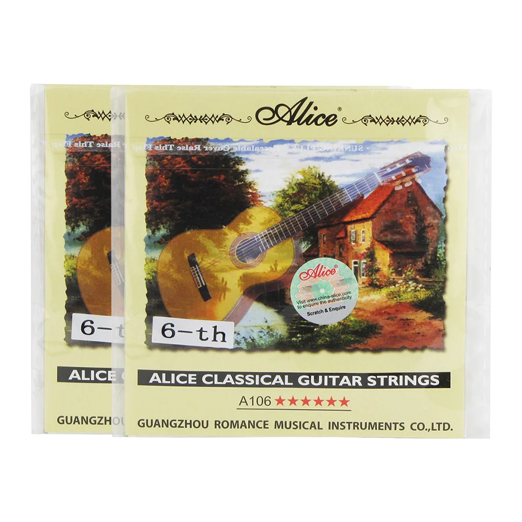 Alice 2pcs Classic Guitar E 6th Strings Nylon Core & Silver Plated Copper Wound Strings Hard ...