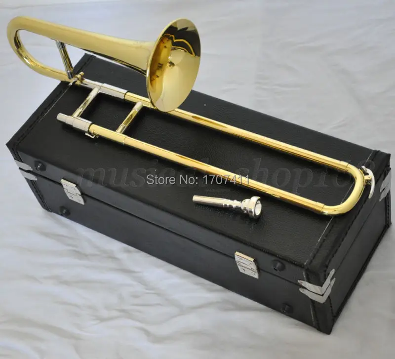 FreeShipping-High-quality-Gold-lacq-SLIDE-TRUMPET-horn-Mini-Trombone-Bb ...