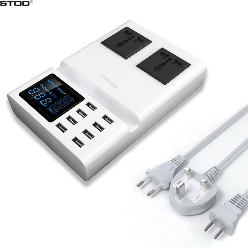 BTOD 8 Port Smart USB Charger 41W LCD Display With Power Strip 2 AC ...