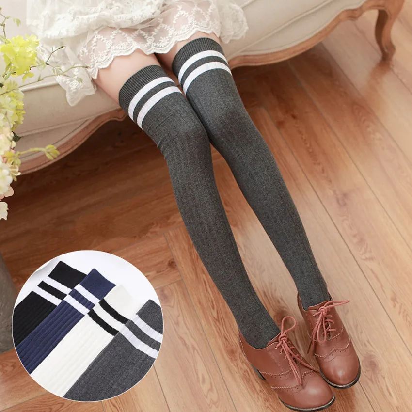 Fashion Design Women Girl Over The Knee Socks Thigh High Thick Socks Stripe Like Stockings