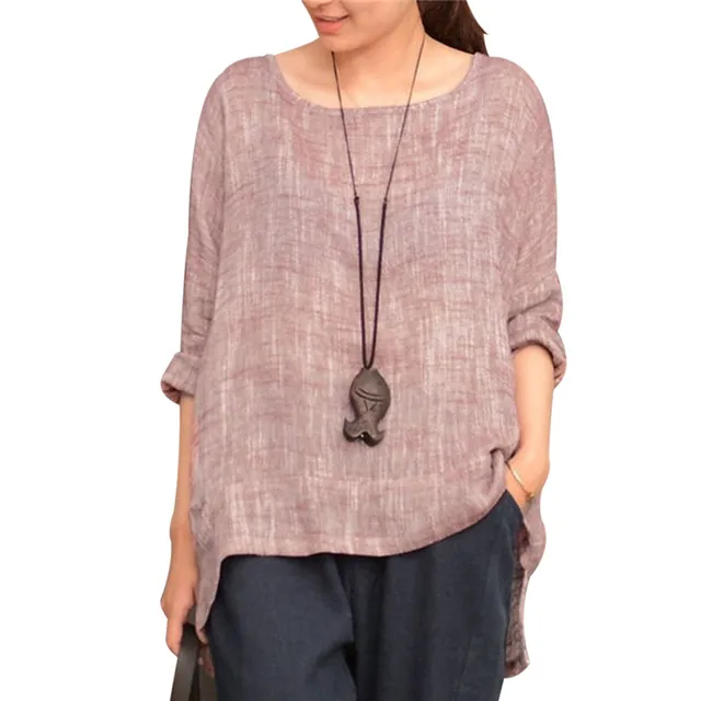Cotton Linen Vintage Tunic Tops For Women 2018 Summer Long Sleeve