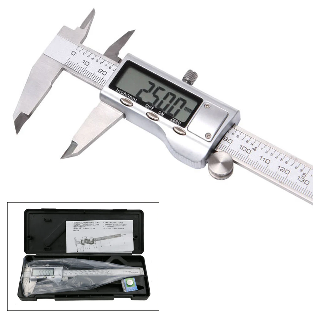 0 150mm Stainless Steel Digital Caliper with Auto On/Off LED Screen ...
