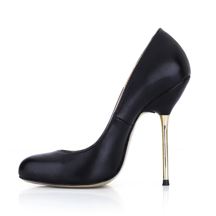 Boldees Classic Women Black Pu Leather Metal Heel Pumps Fancy Slip On