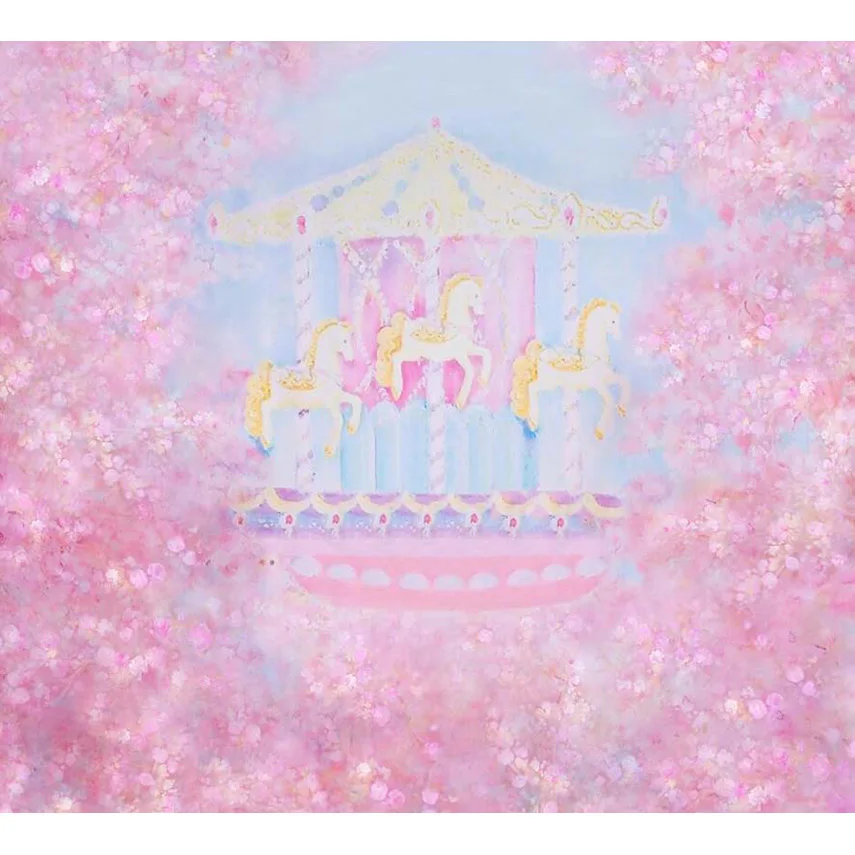 Pink Flower Carousel backdrops and No wrinkle Washable polyester ...