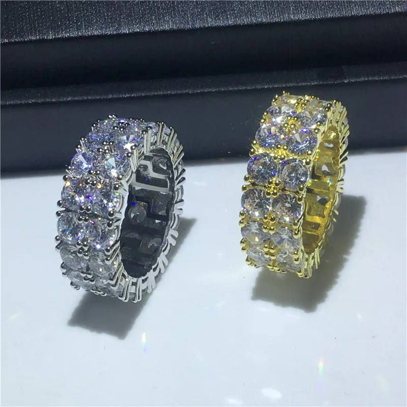 Sparkling Male Hiphop ring Gold Filled 925 silver 4mm AAAAA Cz Stone ...
