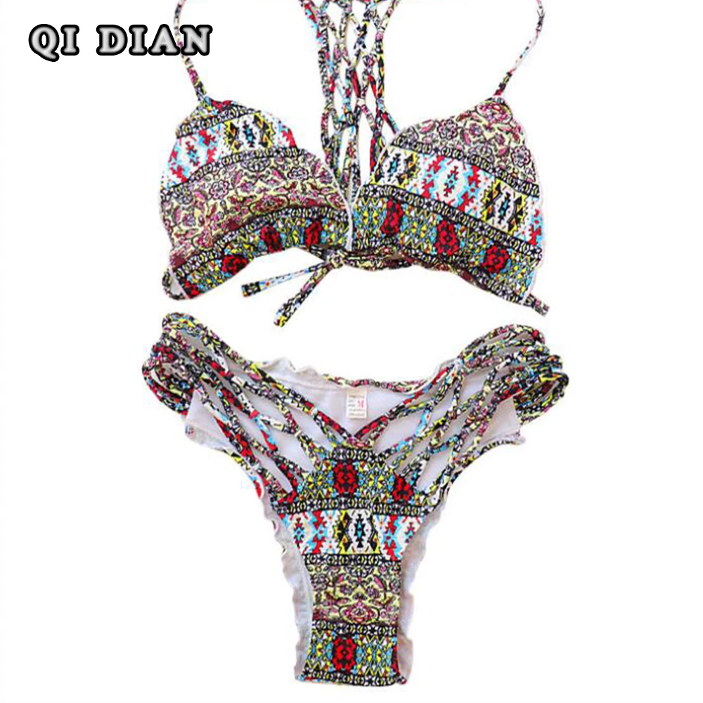 Qi Dian New Printed Bikinis Women Bikini Push Up Swimwear Brazilian