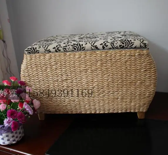 Straw stool to sit stool changing his shoes storage box lobby children ...