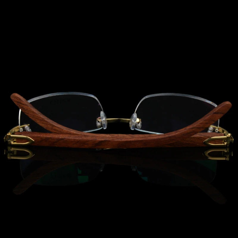 Maskros Gold Wood Glasses Frame Men Rimless Eyeglass Frames For Male Frameless Optical