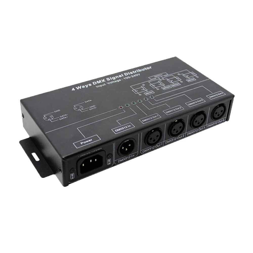 New AC100 240V input DMX512 1 to 4 DMX Hub DMX signal repeater Splitter ...