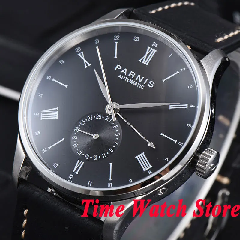 Parnis Men's Watch 42mm Polished 316l Ss Case 24 Hours Black Dial Date ...